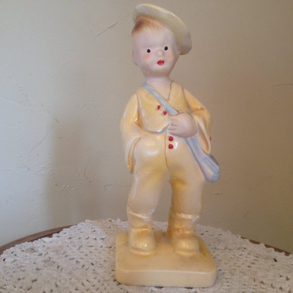 Vintage | Art | Chalk Ware Figurine Yellow Young Boy 8 Tall Nursery ...